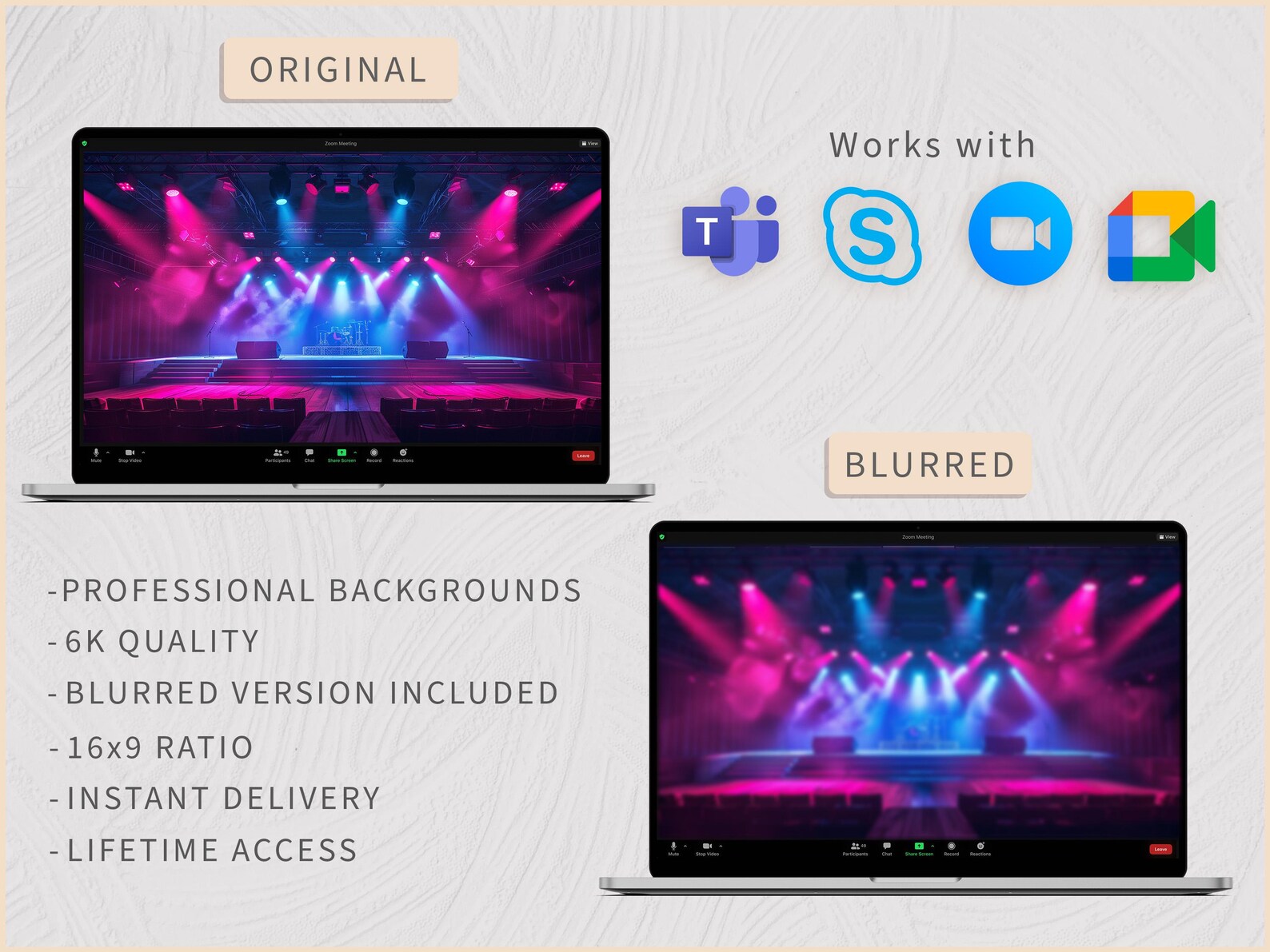 25 Concert Stage Zoom Background Bundle, Virtual Zoom Background, 4K ...