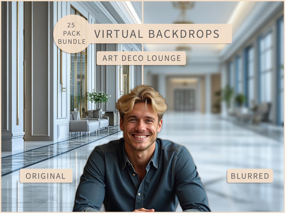 25 Art Deco Lounge Zoom Background Bundle, Virtual Zoom Background, 4K ...