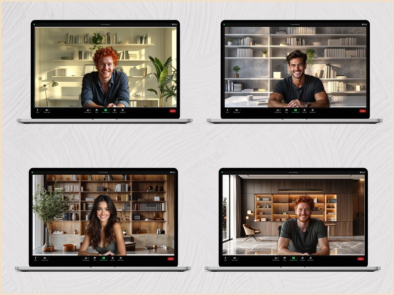 25 Office Wall Shelving Zoom Background Bundle, Virtual Zoom Background ...