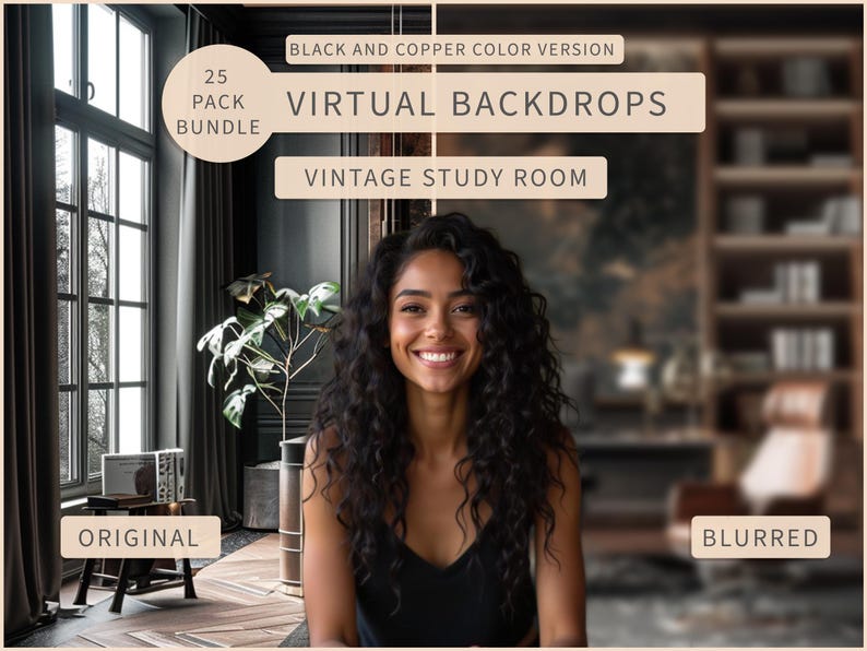 25 Vintage Study Room Zoom Background Bundle, Virtual Zoom Background, 4K Background for Teams ...