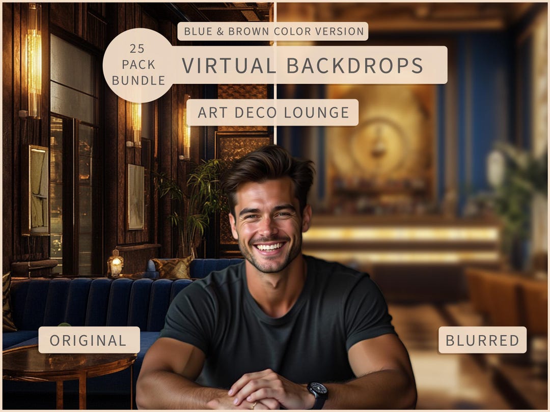 25 Art Deco Lounge Zoom Background, 4K Virtual Background Bundle, Zoom ...