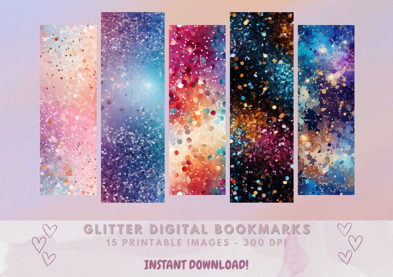 15 Glitter Printable Bookmarks | Instant Download | Print at Home | JPG ...