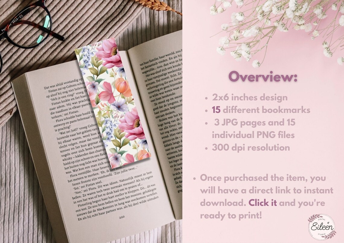 15 Floral Printable Bookmarks | Instant Download | Print at Home | JPG ...