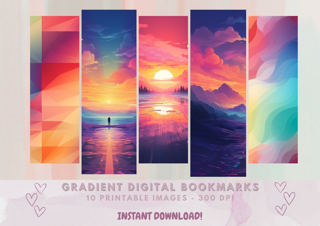 10 Gradient Printable Bookmarks | Instant Download | Print at Home ...