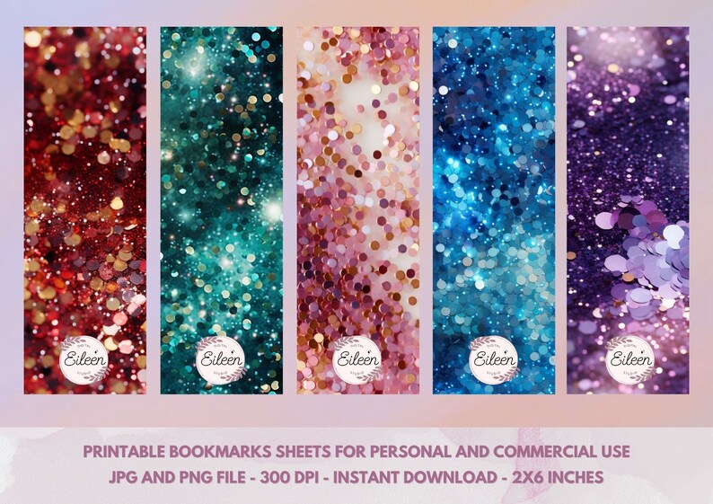 15 Glitter Printable Bookmarks | Instant Download | Print at Home | JPG ...