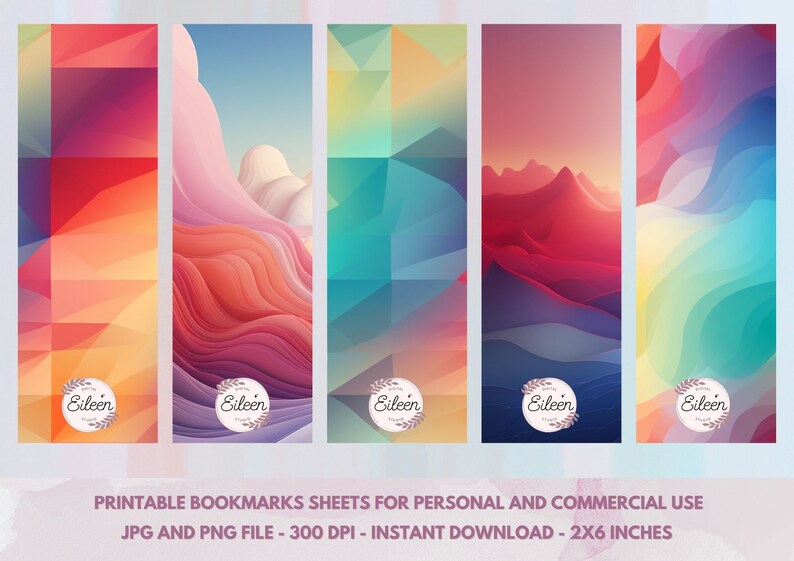 10 Gradient Printable Bookmarks | Instant Download | Print at Home ...