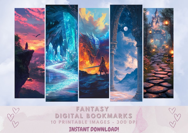 10 Fantasy Printable Bookmarks | Instant Download | Print at Home | JPG ...