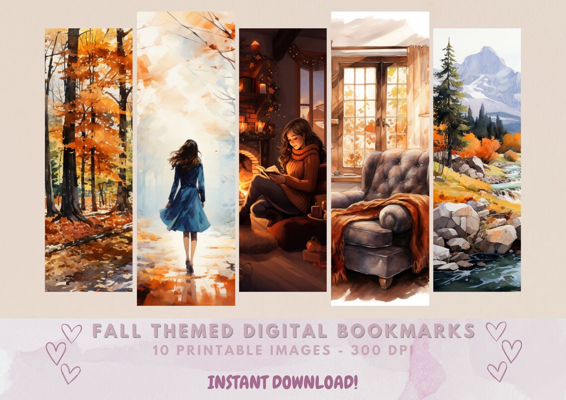 10 Fall Themed Printable Bookmarks | Instant Download | Print at Home ...