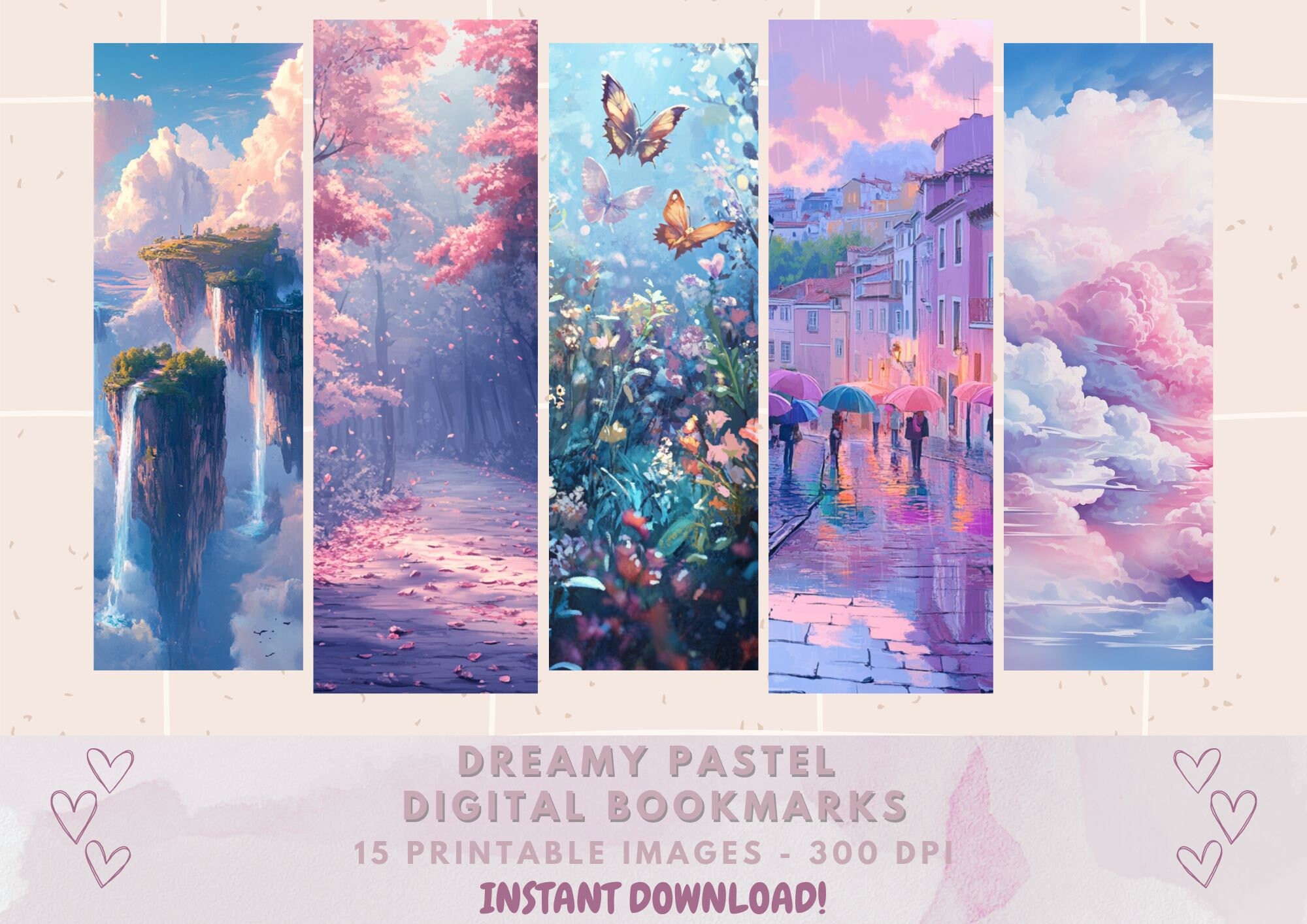 15 Dreamy Pastel Printable Bookmarks Set | Instant Download | Print at ...