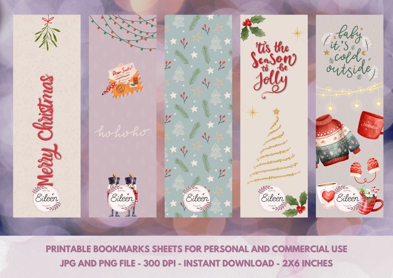 10 Cutechristmas Themed Printable Bookmarks Instant Download Print at ...