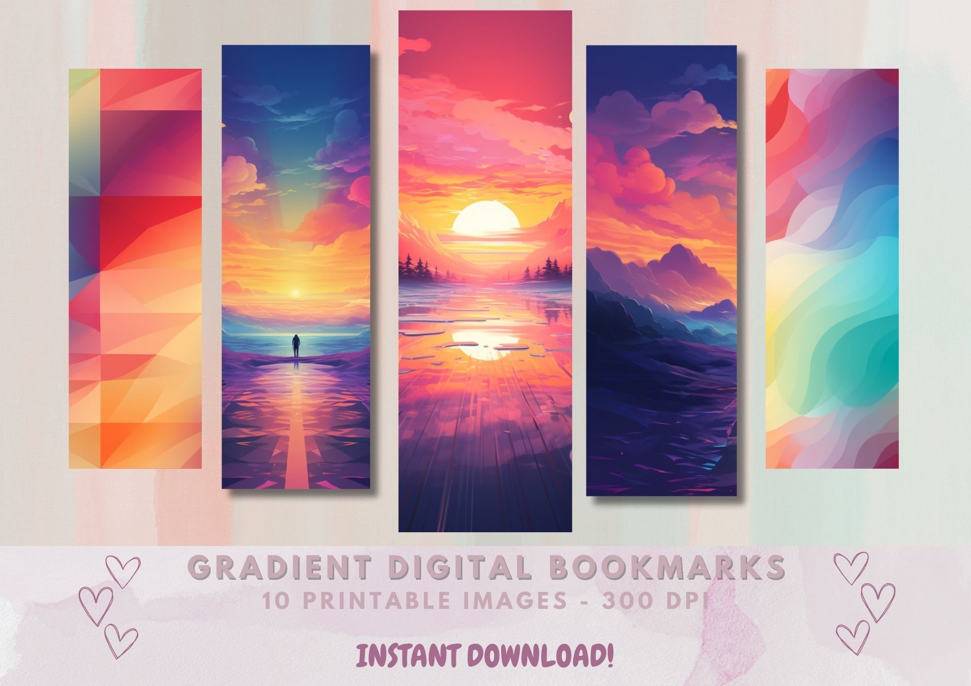 10 Gradient Printable Bookmarks Instant Download Print at - Etsy