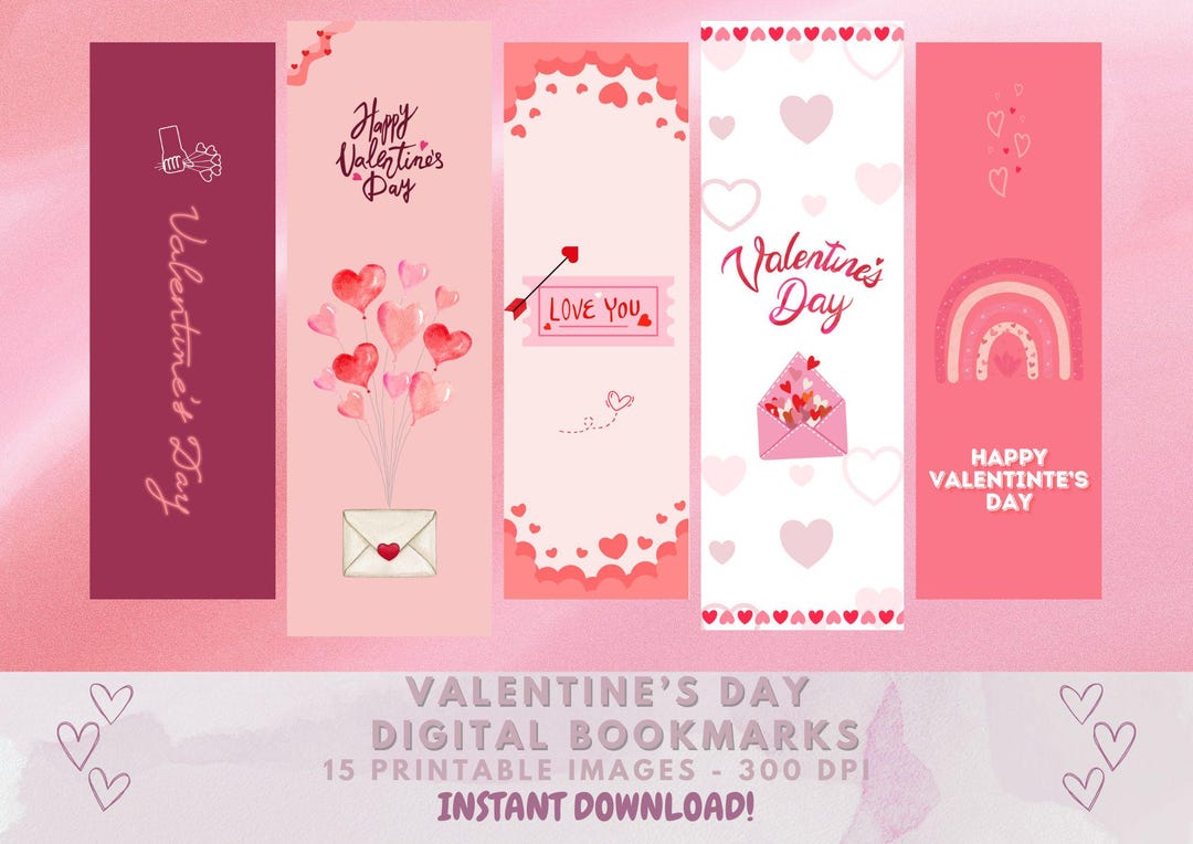 15 Valentine's Day Printable Bookmarks | Instant Download | Print at ...