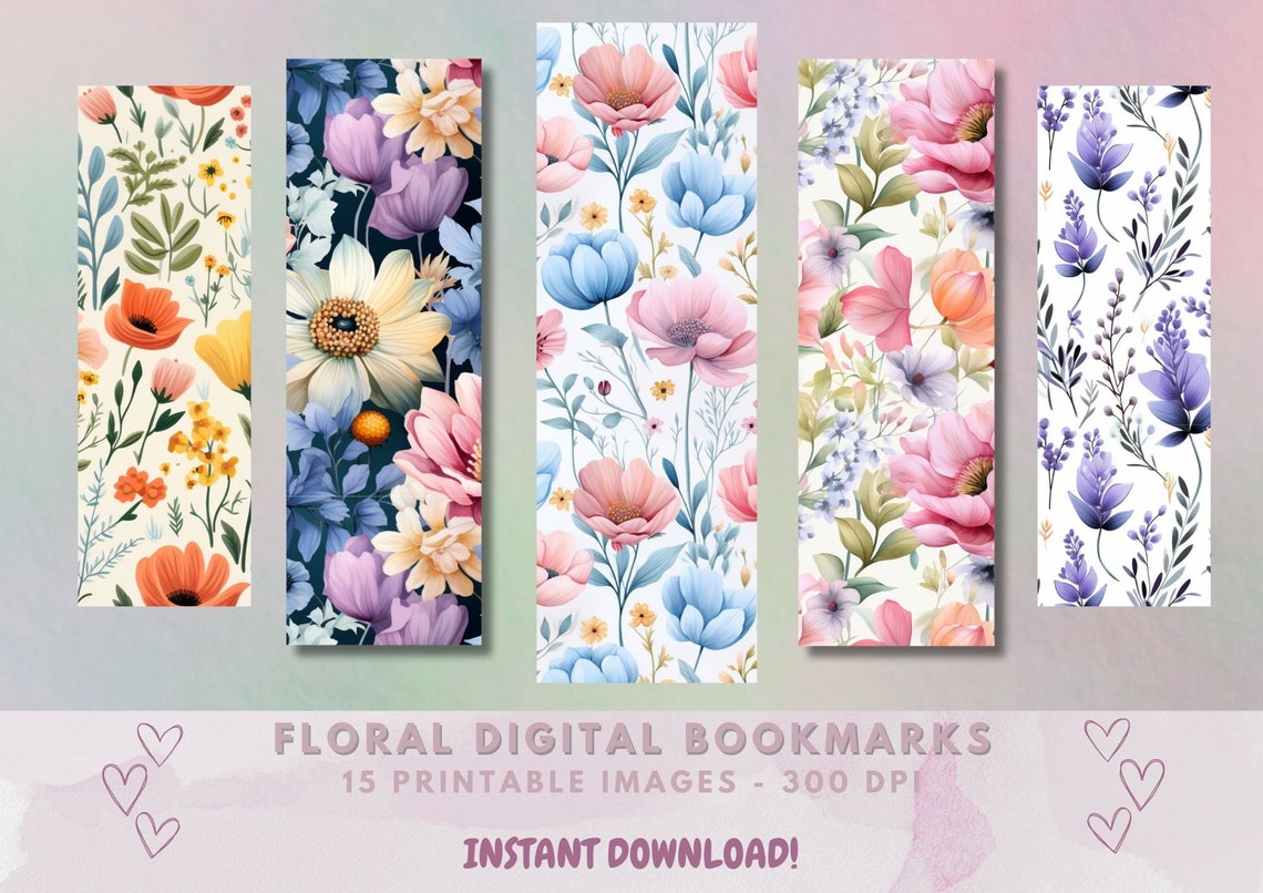 15 Floral Printable Bookmarks Instant Download Print at - Etsy