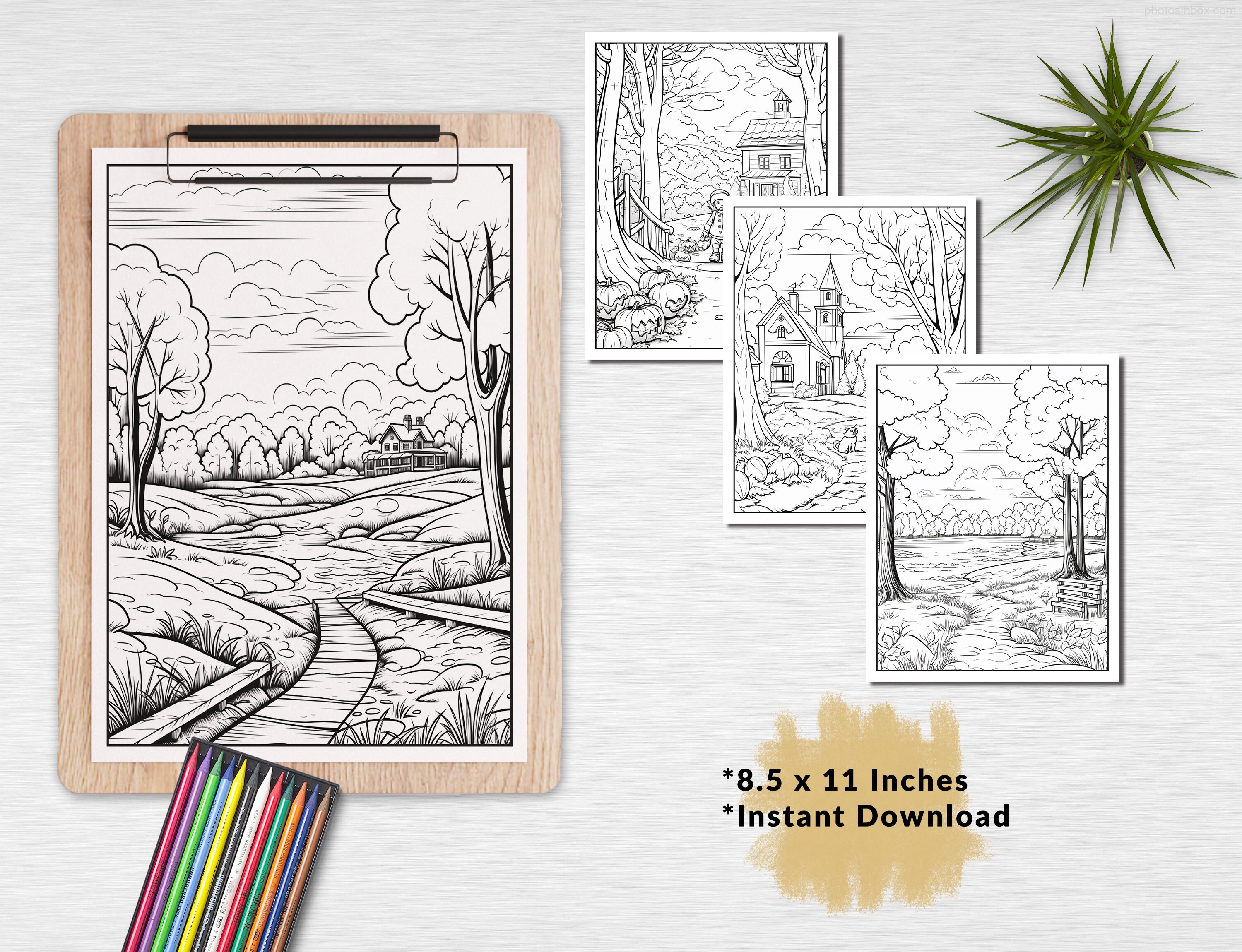 30 Coloring Pages of Autumn in the Country, Instant Digital Download ...