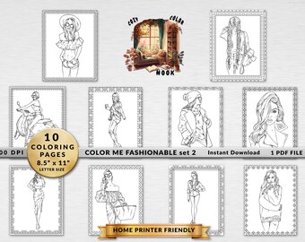Color Me Fashionable, 10 Trendy Women Coloring Pages, Streetwear ...