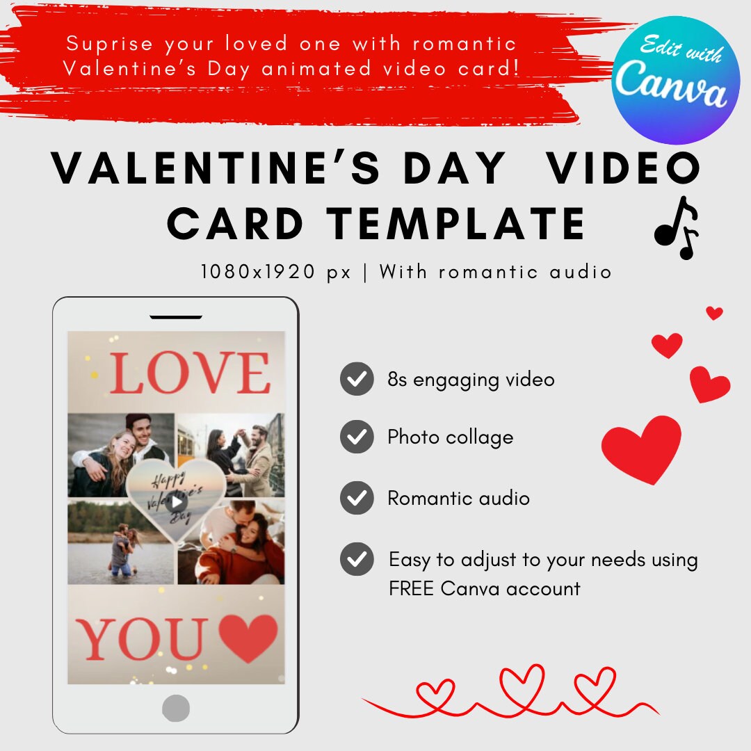 Valentine's Day Animated Video Card Editable in Canva Digital ...