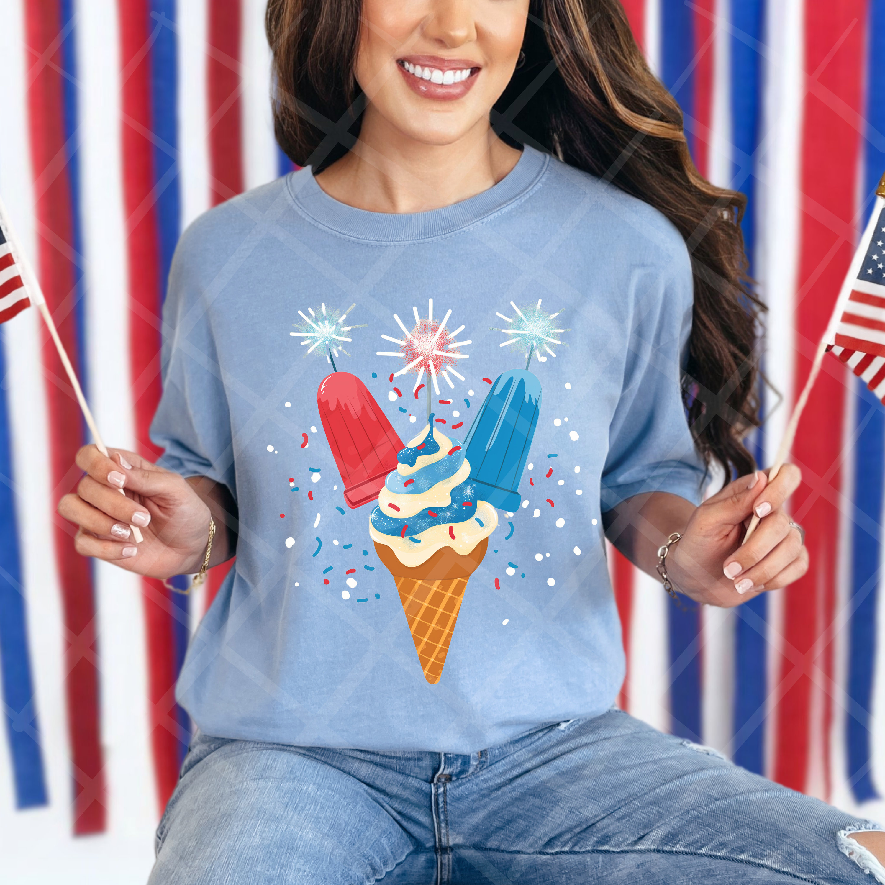 Patriotic Ice Cream Clipart 4th of July Red White Blue Ice Cream ...