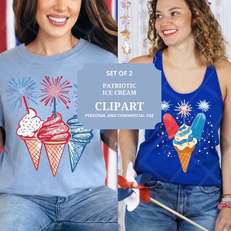 Patriotic Ice Cream Clipart 4th of July Red White Blue Ice Cream ...