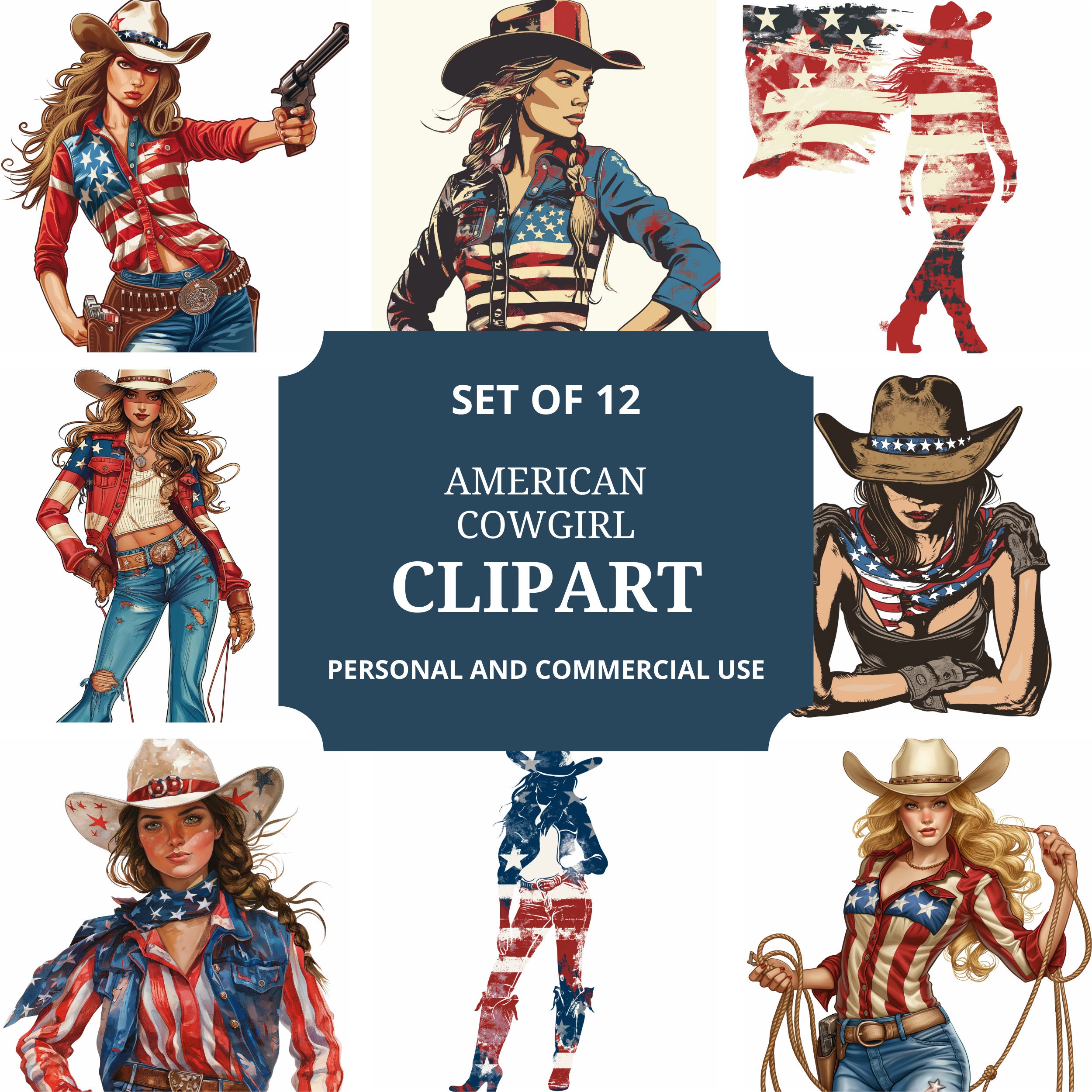 Patriotic American Cowgirl Clipart, Red White Blue Cowgirl, USA Western ...