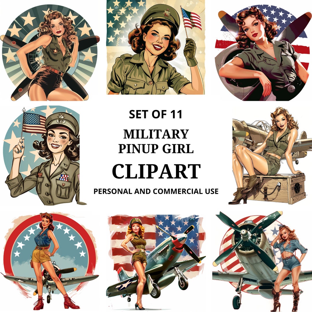 Vintage Military Pinup Girl Clipart Retro 1950s Patriotic SVG, DIY ...