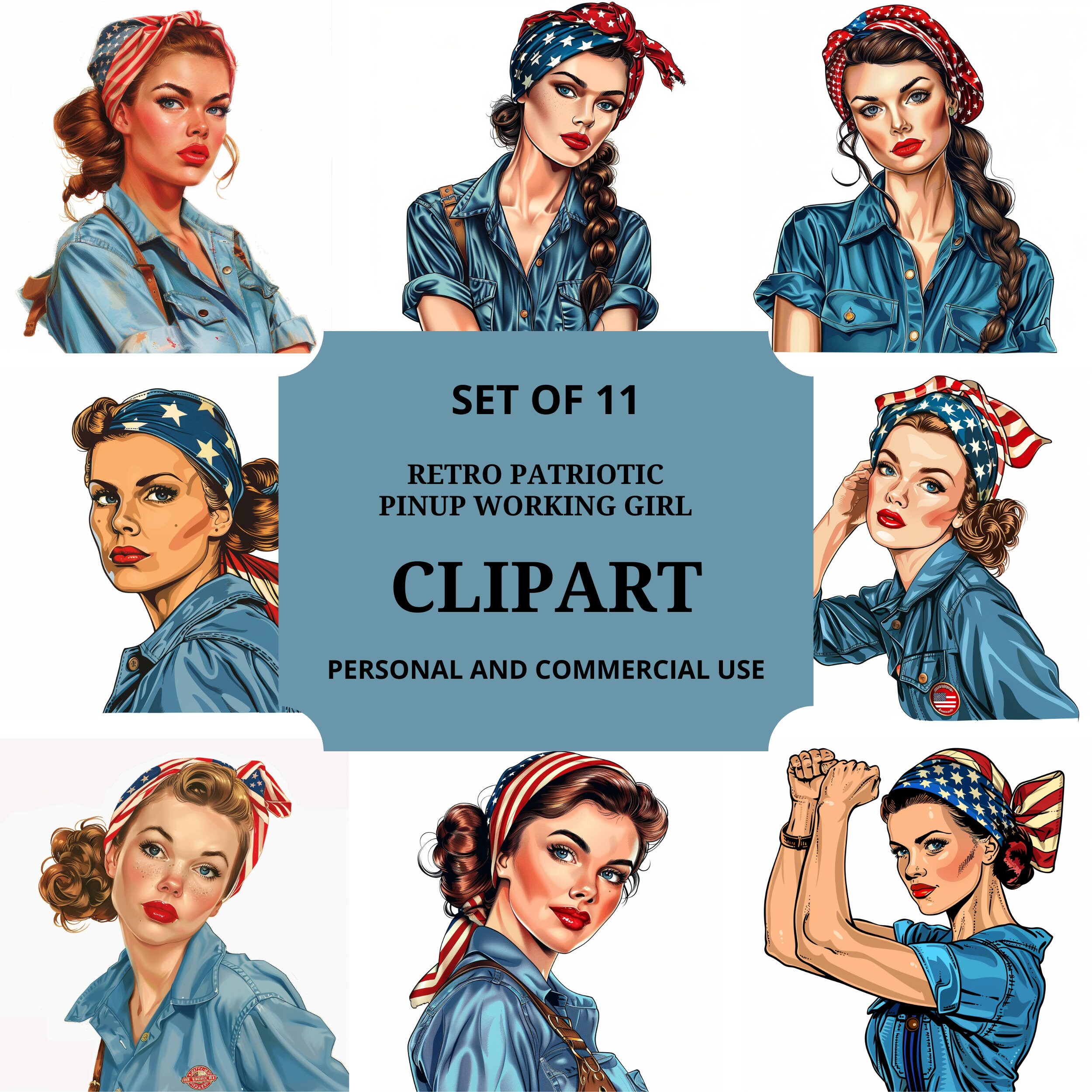 Retro Patriotic Pinup Girl Clipart for Sublimation Vintage 4th of July ...