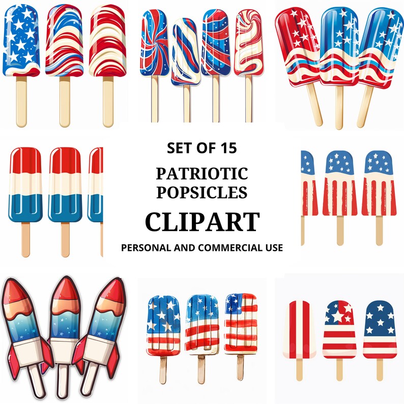 Patriotic Popsicle Clipart 4th of July Red White Blue Popsicles ...