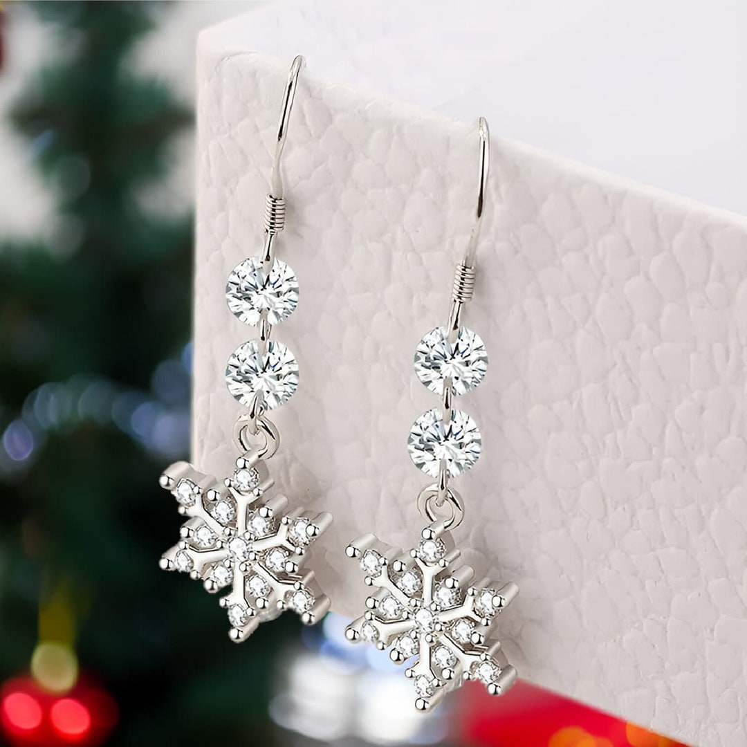 Hanging Snowflake Earrings in 925 Sterling Silver, Winter Earrings ...