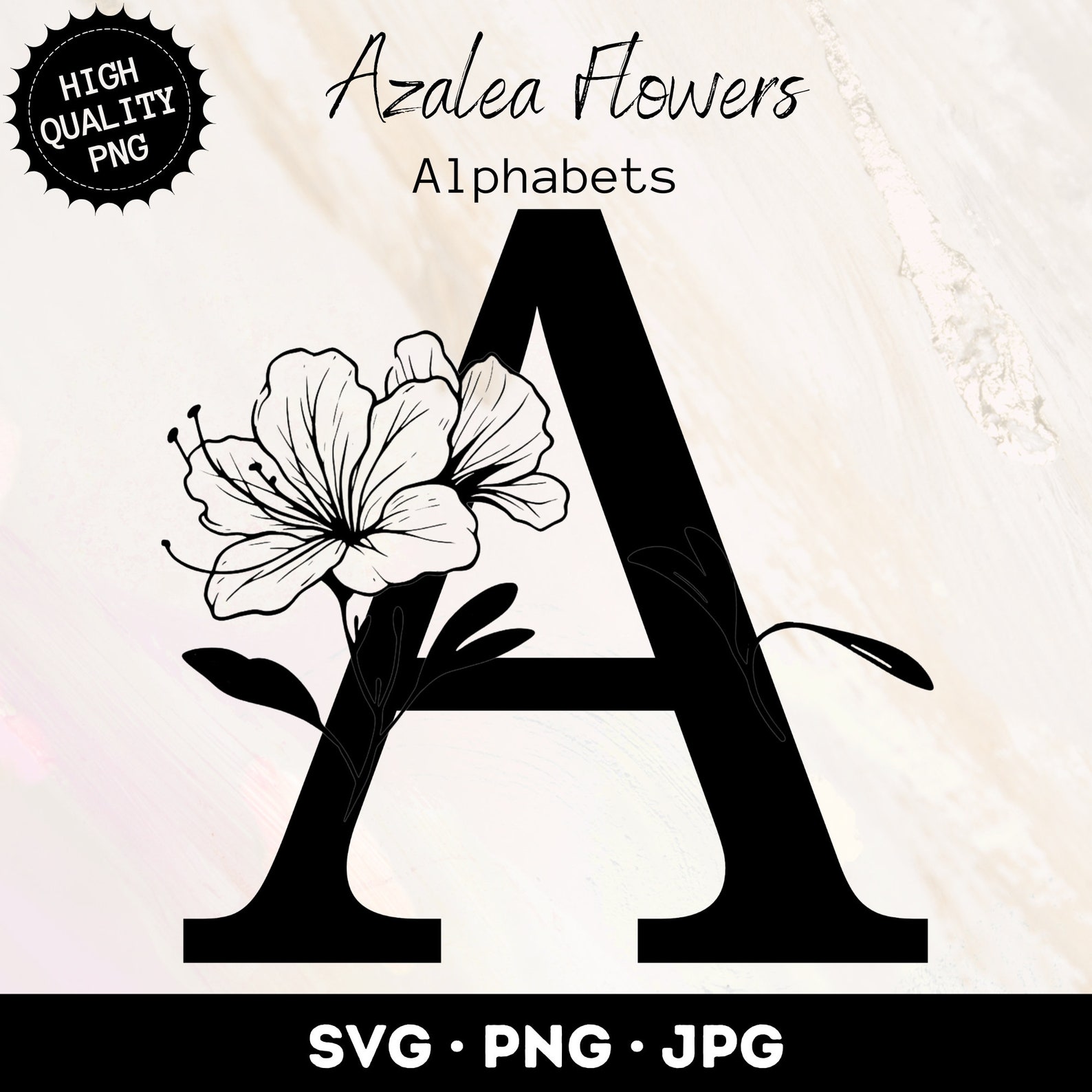 Azalea Flower Alphabet SVG Bundle: Wedding Letters Clipart (instant ...