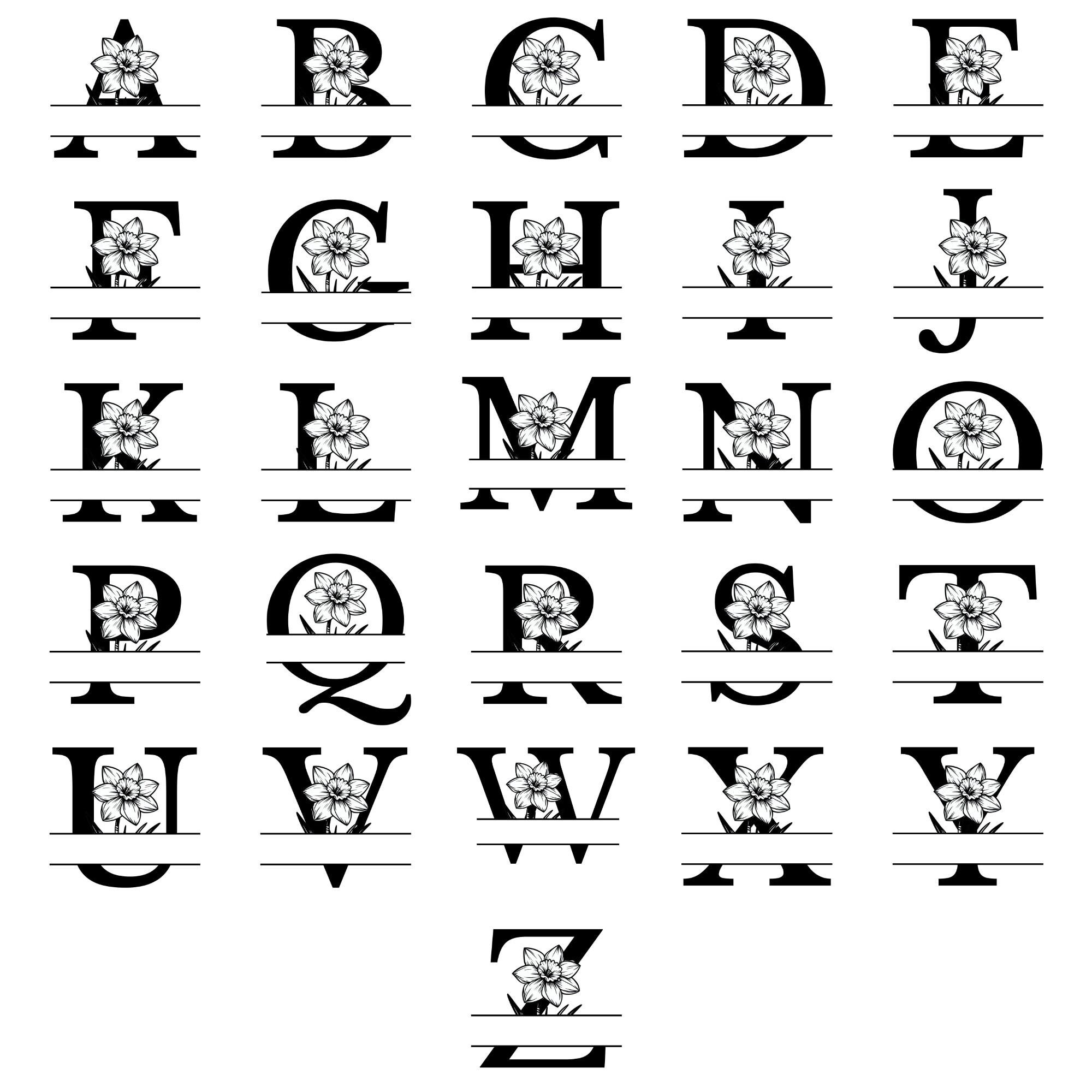 Daffodil Monogram SVG Bundle: Floral Alphabet (instant Download) - Etsy
