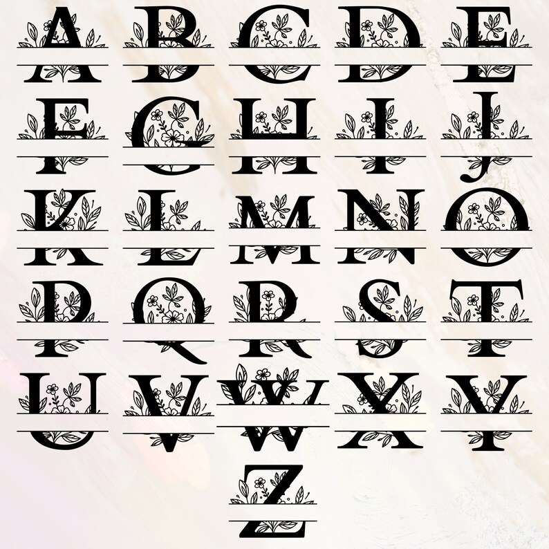 Fancy Floral Monogram Svg Files Bundle Spilt Alphabet Monogram Svg Set