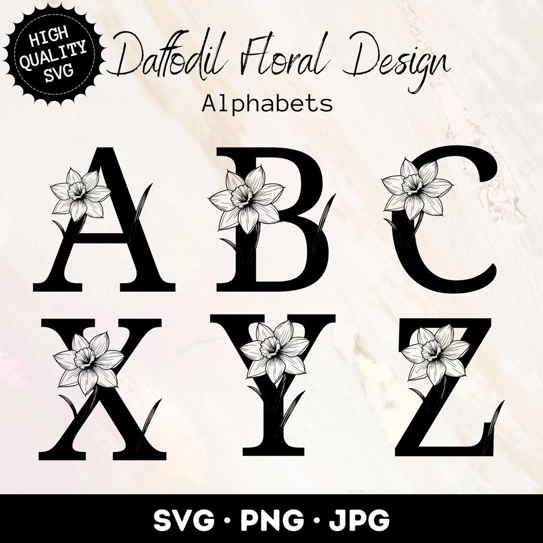Daffodil Floral Monogram SVG Files Bundle, Silhouette Monogram SVG Set ...