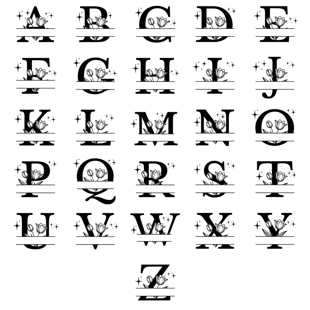 Split Letter Monogram SVG Files Set, Tulip Floral PNG Files, Alphabet ...