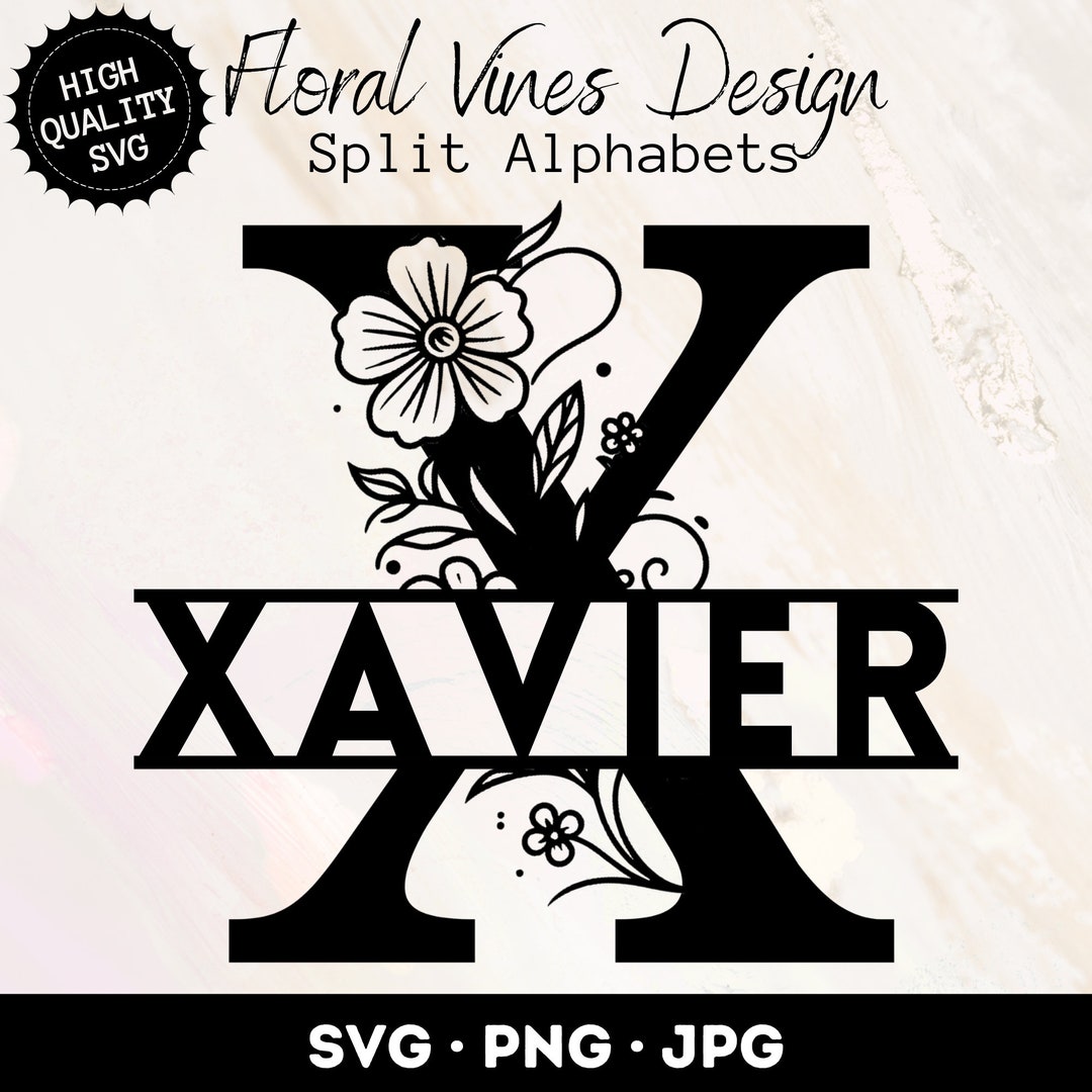 Floral Vines Monogram SVG Files, Spilt Letters SVG Set, Wedding ...
