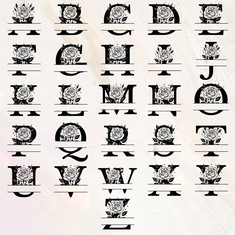 Fancy Rose Monogram SVG Files, Wedding Alphabet Monogram SVG Set ...
