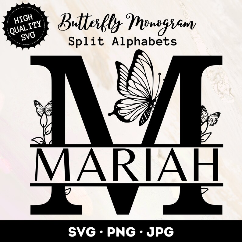 Butterfly Split Monogram SVG: Alphabet PNG Bundle (digital Download) - Etsy