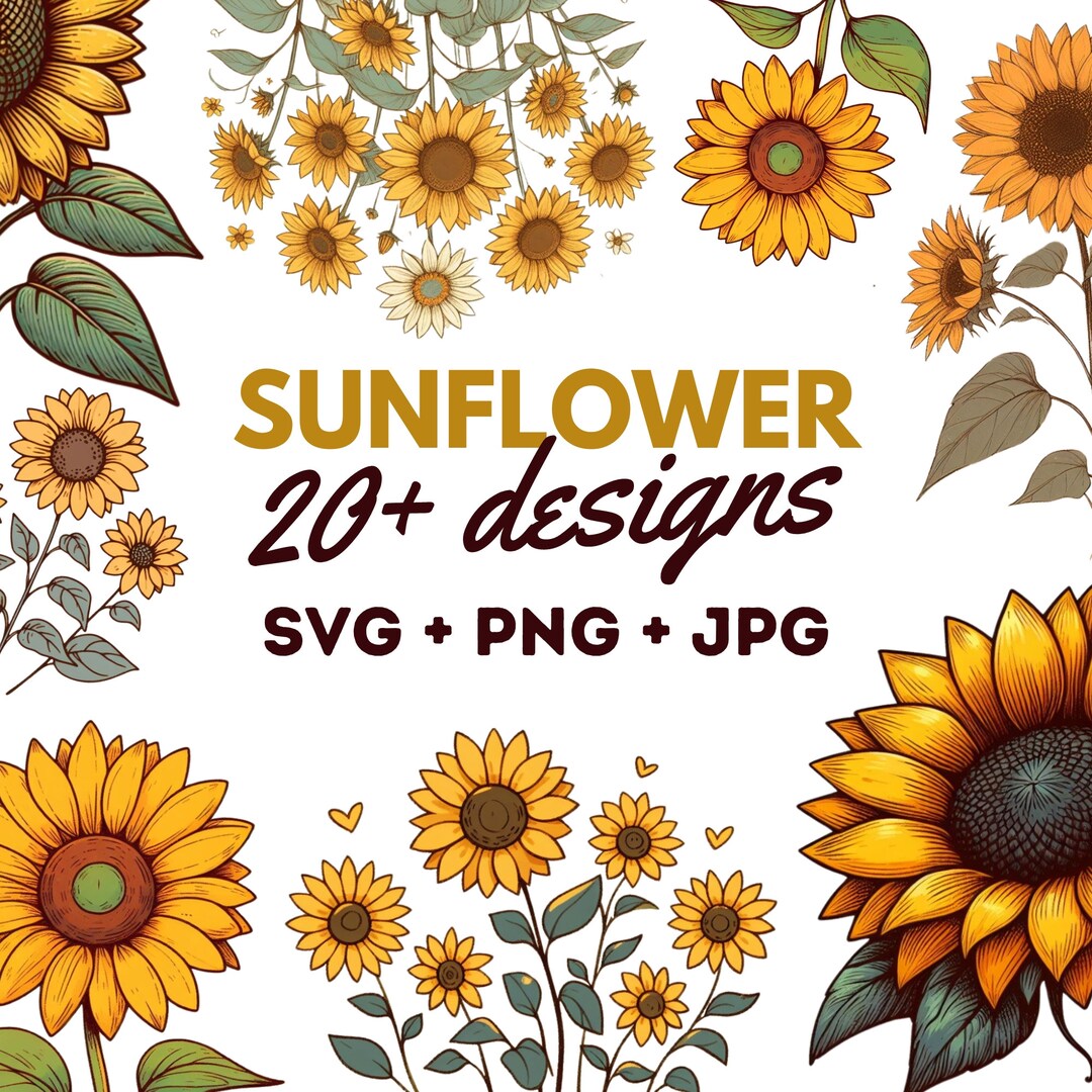 Sunflower SVG Files Bundle, Wedding Botanical SVG Set, Simple Sunflower ...