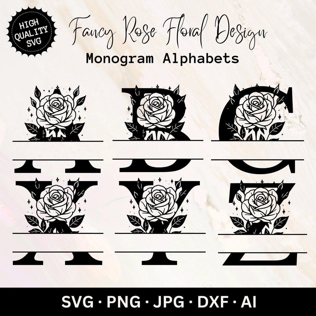 Fancy Rose Monogram SVG Files, Wedding Alphabet Monogram SVG Set ...