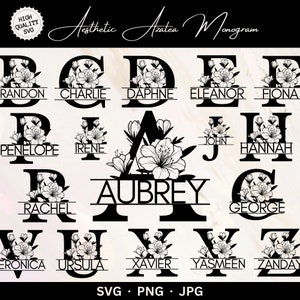 Aesthetic Azalea Flower Monogram SVG Files, Azalea Split Alphabet SVG ...