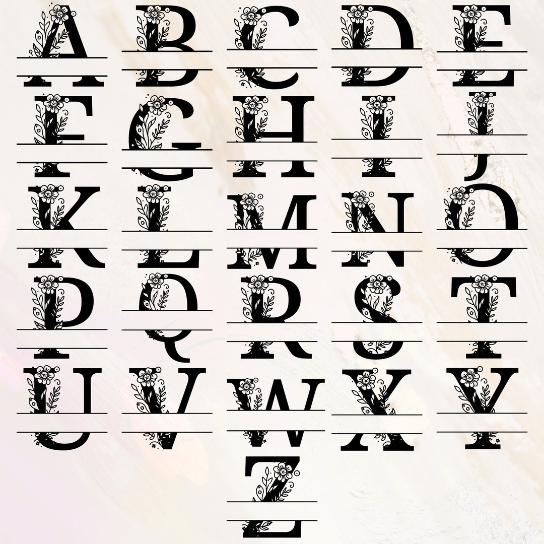 Floral Alphabet Monogram SVG Bundle: Split Letter PNG Clipart (instant ...
