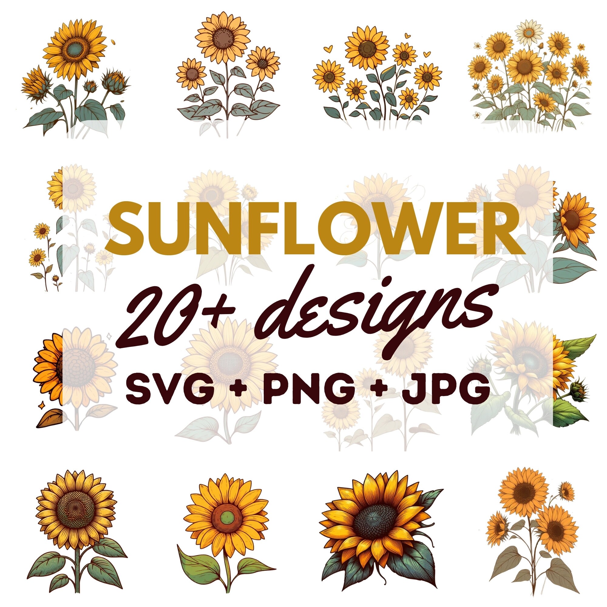 Sunflower SVG Files Bundle, Wedding Botanical SVG Set, Simple Sunflower ...