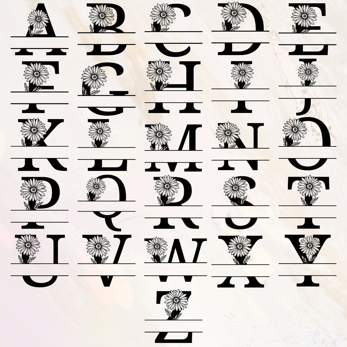 Daisy Flower Monogram SVG Bundle, Spilt Daisy Letters Monogram PNG Set ...