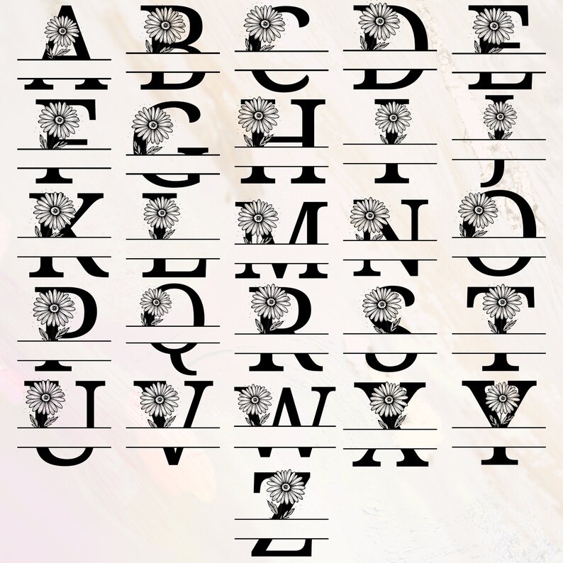 Daisy Flower Monogram SVG Bundle, Spilt Daisy Letters Monogram PNG Set ...