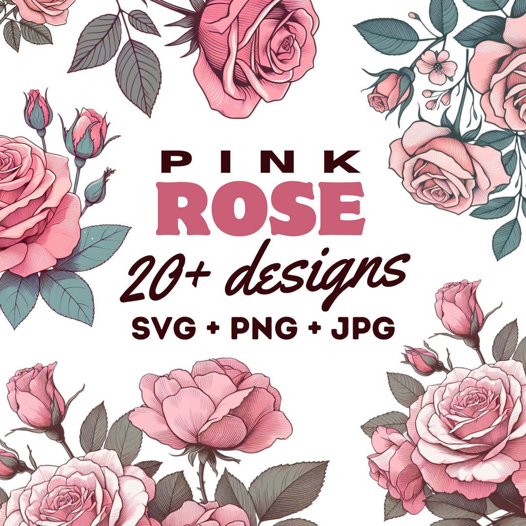 Pink Roses SVG Files Bundle, Wedding Flower SVG Set, Rose Bouquet PNG ...