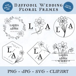 Daffodil Wedding Frame SVG Files Bundle, Floral Frame PNG Set, Daffodil ...