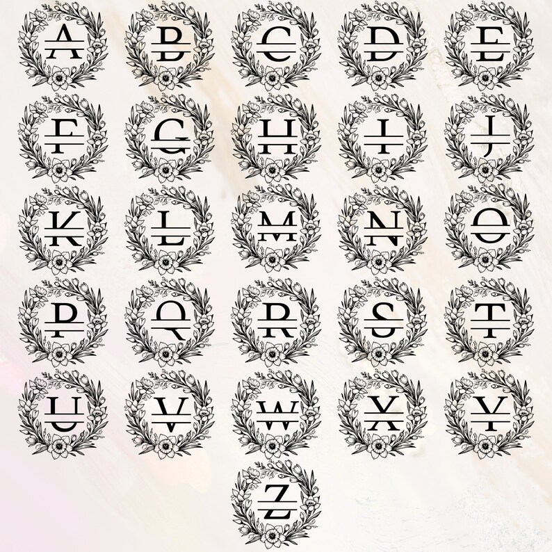 Daffodil Wreath Monogram SVG: Floral Split Letter Set (digital Download ...