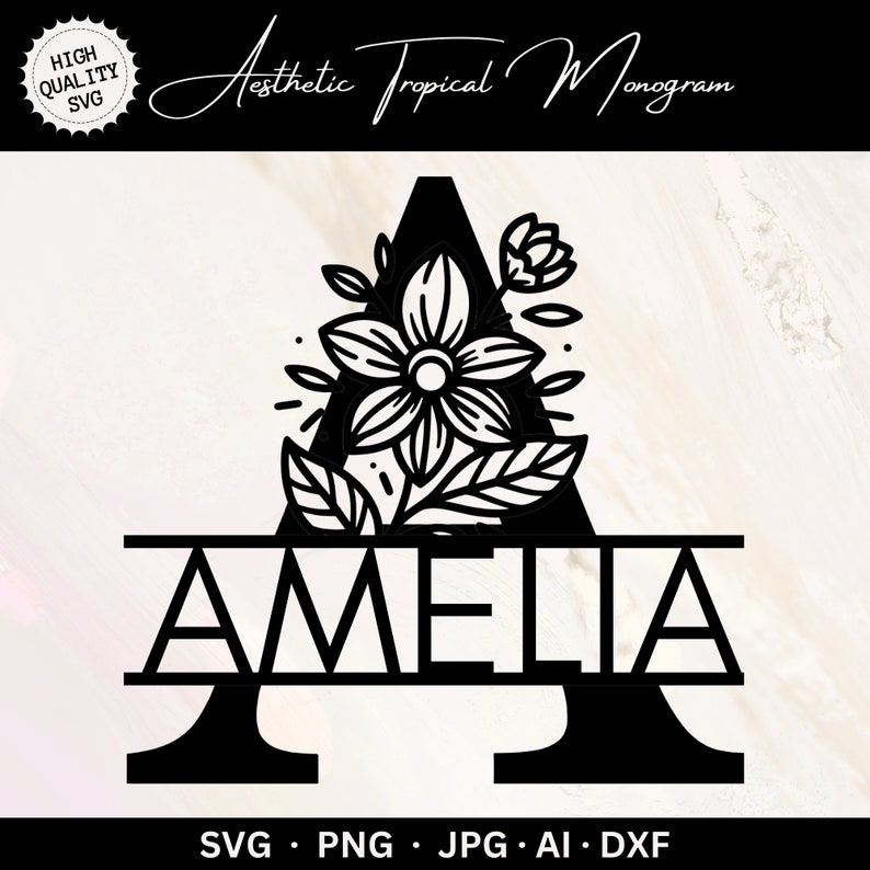 Aesthetic Tropical Alphabet Svg Files Split Tropical Letters Monogram