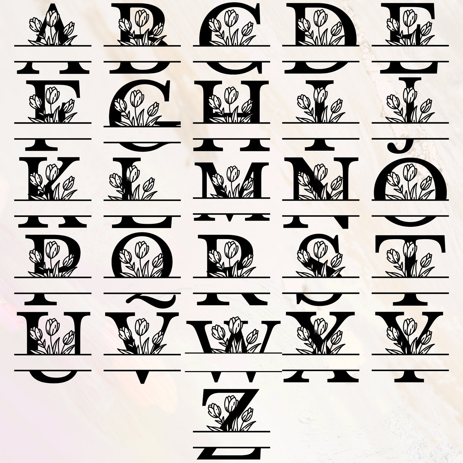 Tulip Monogram SVG: Elegant Floral Alphabet (digital Download) - Etsy