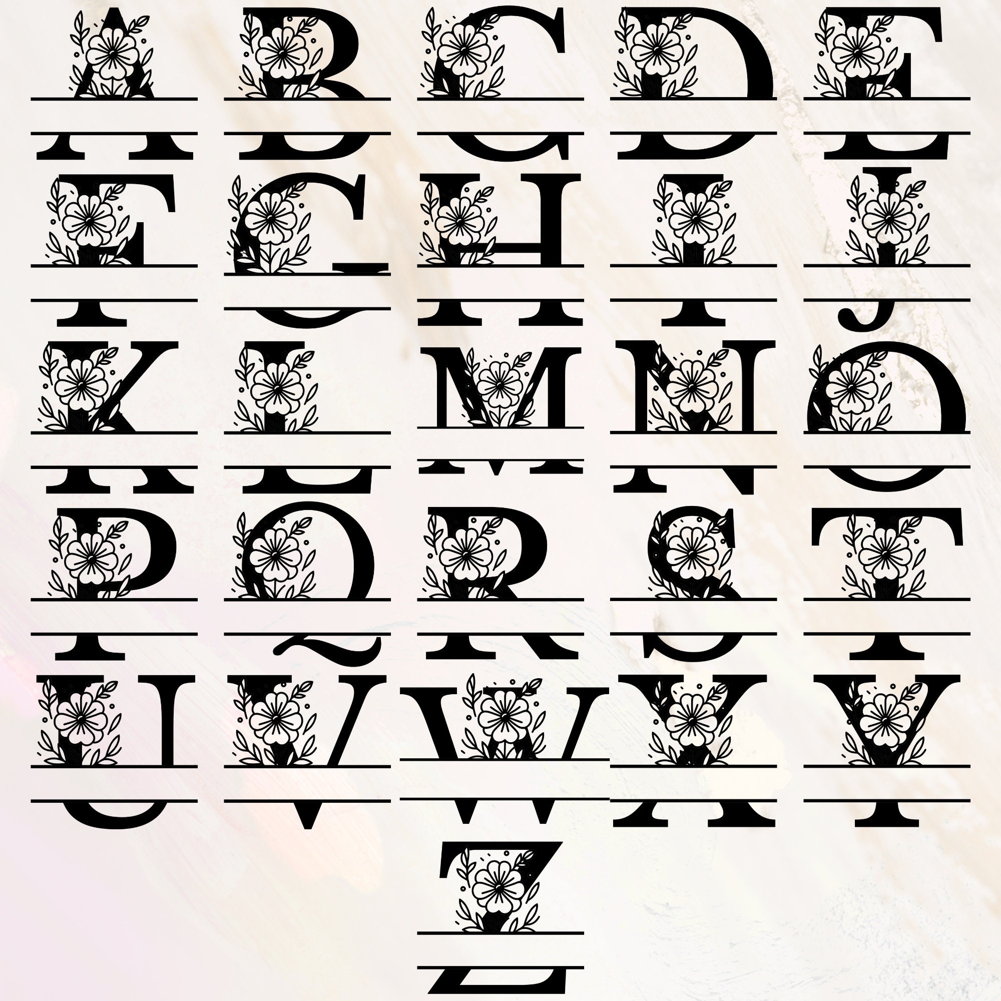 Floral Alphabet SVG Files: Wavey Split Monogram (digital Download) - Etsy
