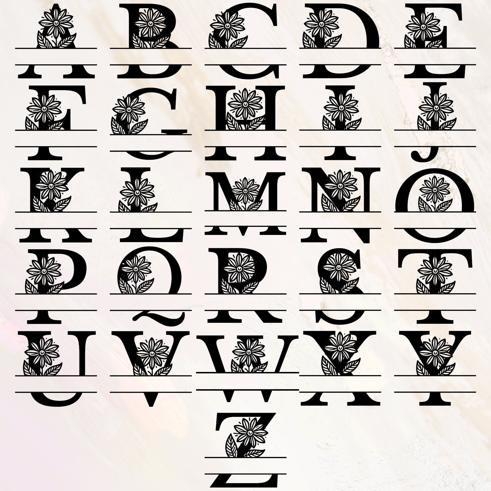 Exotic Flower Design Monogram SVG Files Bundle, Spilt Floral Monogram ...