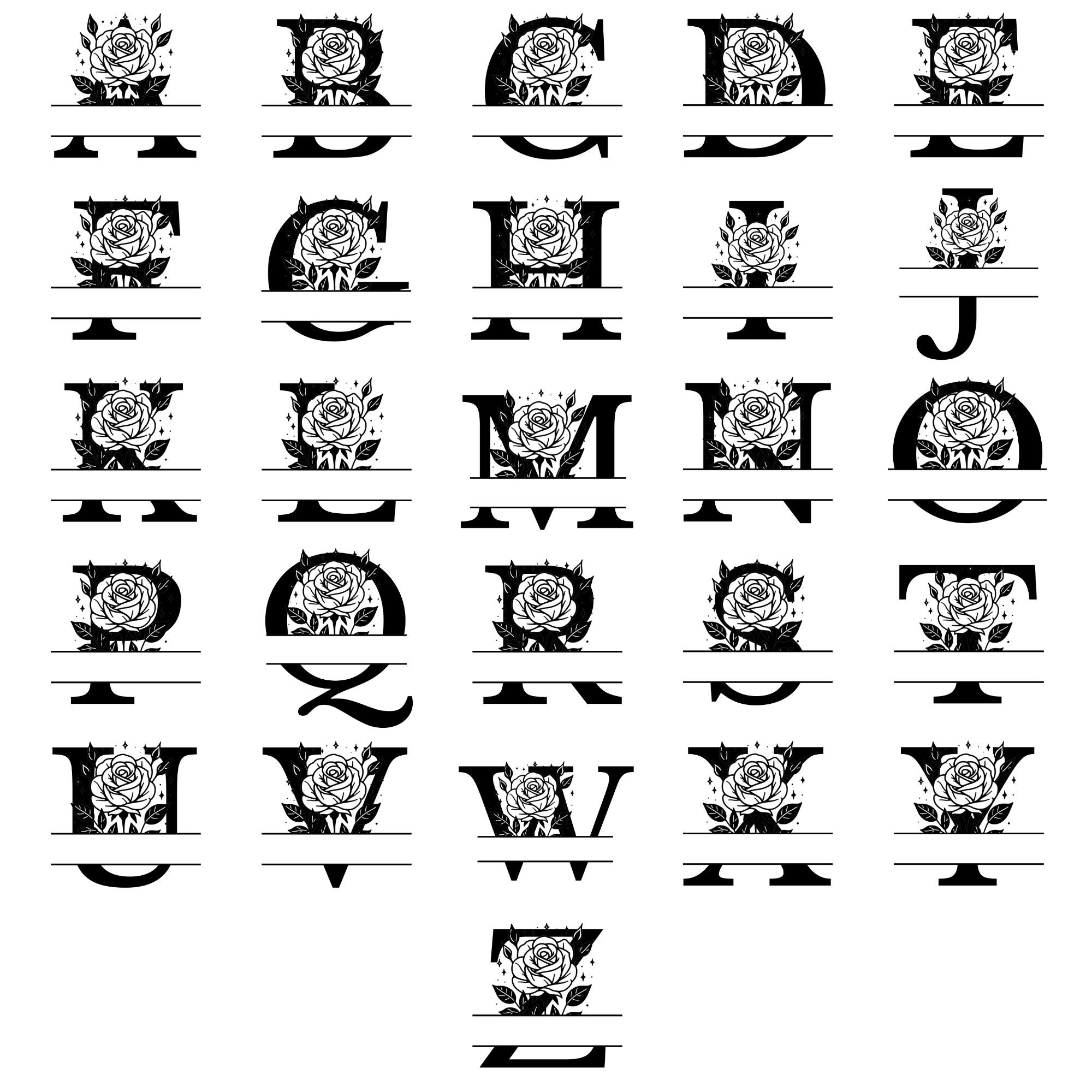 Rose Monogram SVG Files Bundle, Wedding Floral Alphabet PNG Set, Roses ...